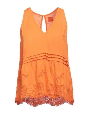 120% Lino Linen Top With Lace - Mandarin