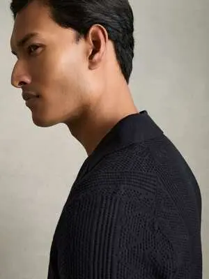 REISS Kipling Textured-knit Short-sleeve Shirt - Navy