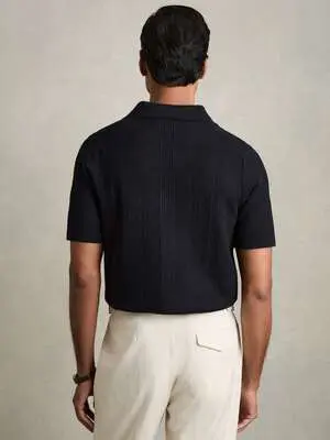 REISS Kipling Textured-knit Short-sleeve Shirt - Navy