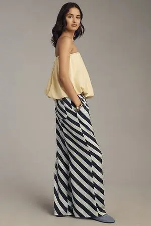 Maeve The Brooklin Printed Wide-leg Pants - Blue Stripe