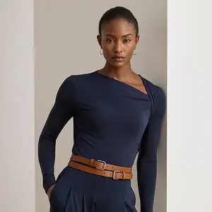 Ralph Lauren Stretch Jersey Asymmetrical Top - Lauren Navy