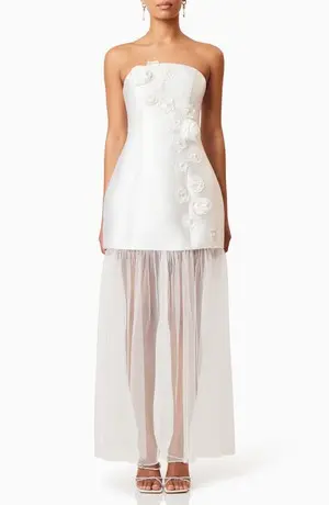ELLIATT Oleander Floral Appliqué Strapless Mini Dress - Ivory