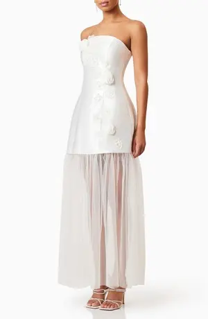 ELLIATT Oleander Floral Appliqué Strapless Mini Dress