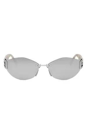 Fendi 74mm Oversize Geometric Sunglasses - Shiny Palladium / Smoke Mirror