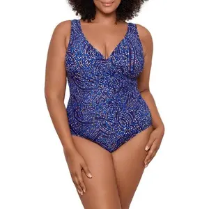 MIRACLESUIT® Spotlight Oceanus Abstract Print One-piece Swimsuit - Plum Multi