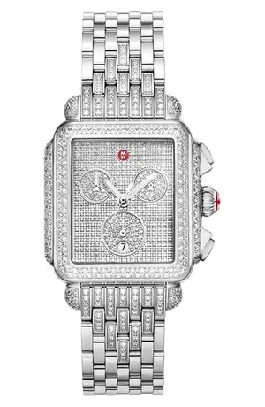 Michele Deco Jubilee Limited Edition Diamond Pavé Chronograph Bracelet Watch - Silver