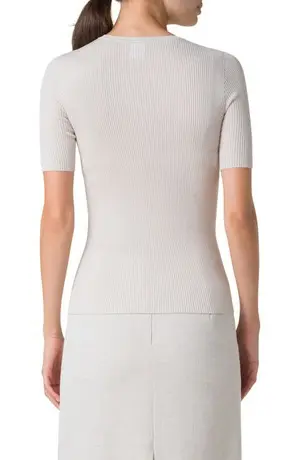 Akris Short Sleeve Silk & Cotton Rib Sweater - Greige