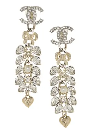 Chanel Crystal Dangle Earrings - Silver