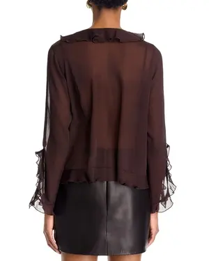 LUCY PARIS V-neck Ruffle Top - Brown