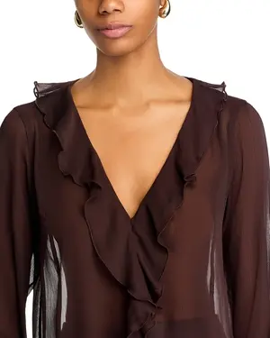 LUCY PARIS V-neck Ruffle Top - Brown