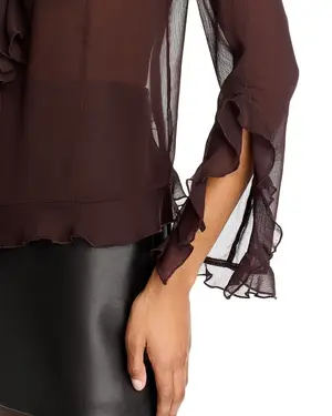 LUCY PARIS V-neck Ruffle Top - Brown