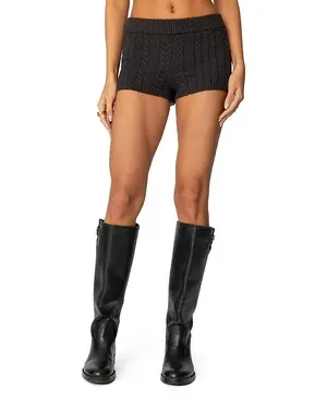 EDIKTED Avey Cable Knit Shorts - Dark Gray