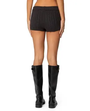 EDIKTED Avey Cable Knit Shorts - Dark Gray