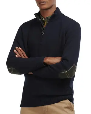 Barbour Wool Tartan Trim Quarter Zip Sweater - Navy
