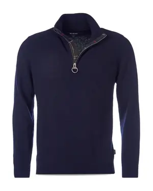 Barbour Wool Tartan Trim Quarter Zip Sweater - Navy