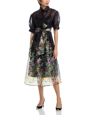 NANCY YANG Floral Print Shirt Dress