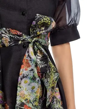NANCY YANG Floral Print Shirt Dress