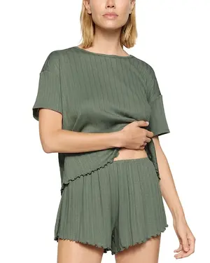 Eberjey Pointelle Sleeve Shorts - Desert Sage