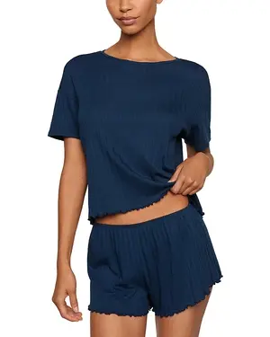 Eberjey Pointelle Sleeve Shorts - Navy
