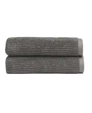 Cozy Earth Ribbed Terrry Hand Towels, Set Of 2 - Charcoal