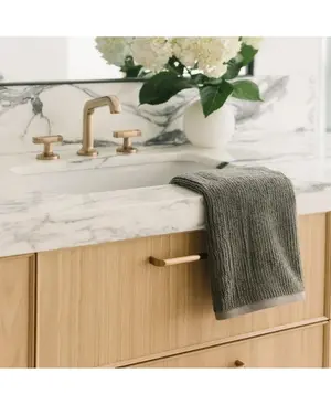 Cozy Earth Ribbed Terrry Hand Towels, Set Of 2 - Charcoal