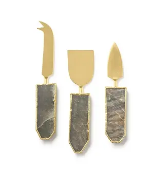 GAURI KOHLI Brittany Agate Cheese Knives, Set Of 3 - Green