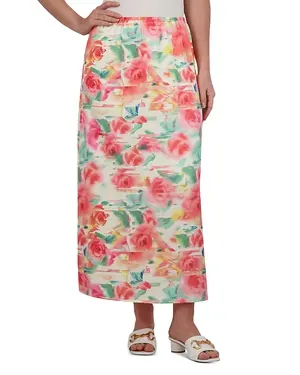 POINT Satin A-line Skirt - Brushed Floral
