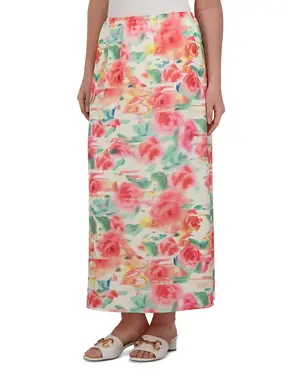 POINT Satin A-line Skirt - Brushed Floral