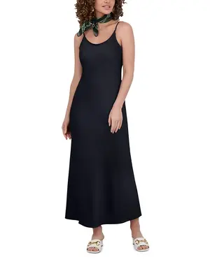 POINT Satin Straight Slip Dress Black