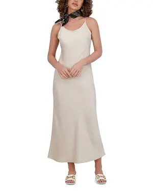 POINT Satin Straight Slip Dress Ecru
