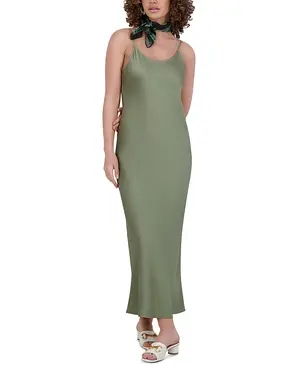 POINT Satin Straight Slip Dress Sage