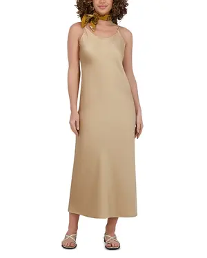 POINT Satin Straight Slip Dress - Sand