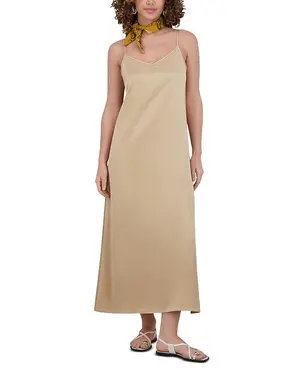 POINT Satin Straight Slip Dress - Sand