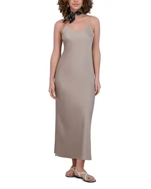 POINT Satin Straight Slip Dress Stone