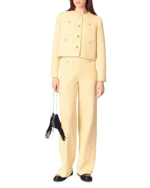 Maje Metallic Tweed Straight Leg Trousers