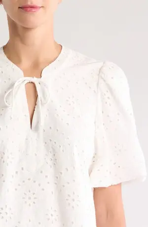 GIBSONLOOK Eyelet Bubble Sleeve Top