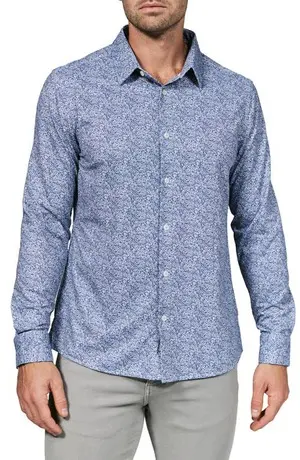 7 Diamonds Prague Floral Performance Button-up Shirt Blue