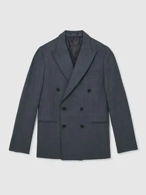 REISS Malibu Regular-fit Double-breasted Sharkskin Wool-blend Suit Blazer