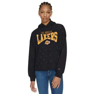 Tommy Hilfiger Los Angeles Lakers Stella Cropped Pullover Hoodie - Black