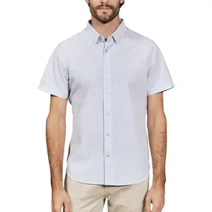 7 Diamonds Noah Geo Print Short Sleeve Performance Button-up Shirt Light Blue