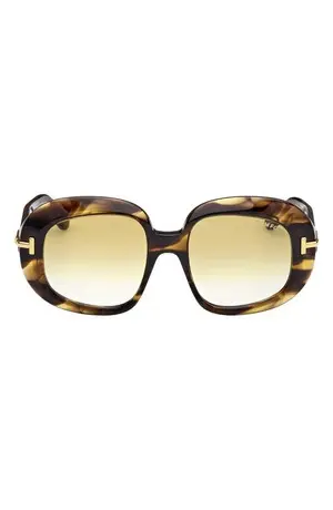 TOM FORD TOM FORD Icon 53mm Round Sunglasses Brown Amber / Golden Olive