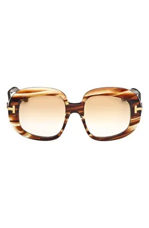 TOM FORD Icon 53mm Round Sunglasses - Brown Yellow / Grad Amber
