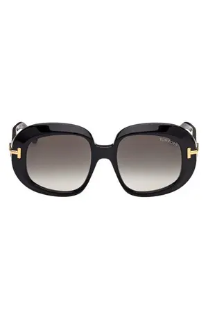 TOM FORD TOM FORD Icon 53mm Round Sunglasses Shiny Black / Grad Smoke
