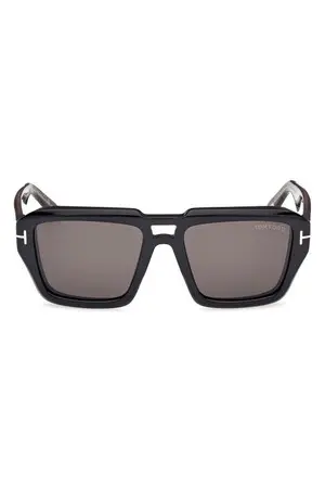TOM FORD Icon 56mm Navigator Sunglasses - Black/crystal/smoke Lenses