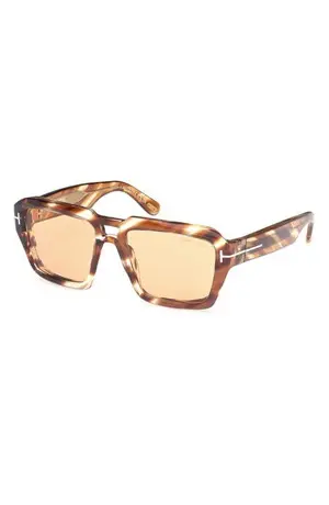 TOM FORD Icon 56mm Navigator Sunglasses - Striped Brown Yellow/ Orange