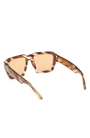 TOM FORD Icon 56mm Navigator Sunglasses - Striped Brown Yellow/ Orange