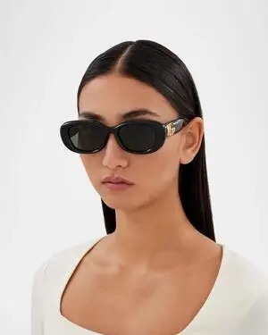 Gucci Gg Logo Oval Sunglasses - Black