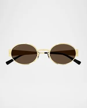 Gucci Gg Monogram Metal Oval Sunglasses - Gold