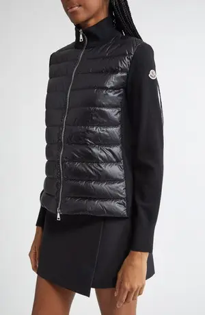 Moncler Wool Knit & Down Cardigan - Black