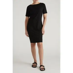 Universal Standard Belle Breton Stripe Cotton Jersey Dress - Solid Black